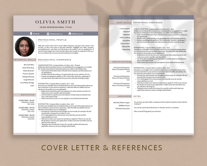 Olivia Smith Modern Resume CV template for WORDS and PAGES