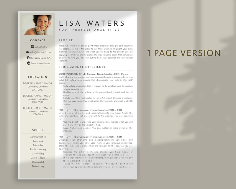 Lisa Waters Professional Resume Template for WORD and PAGES