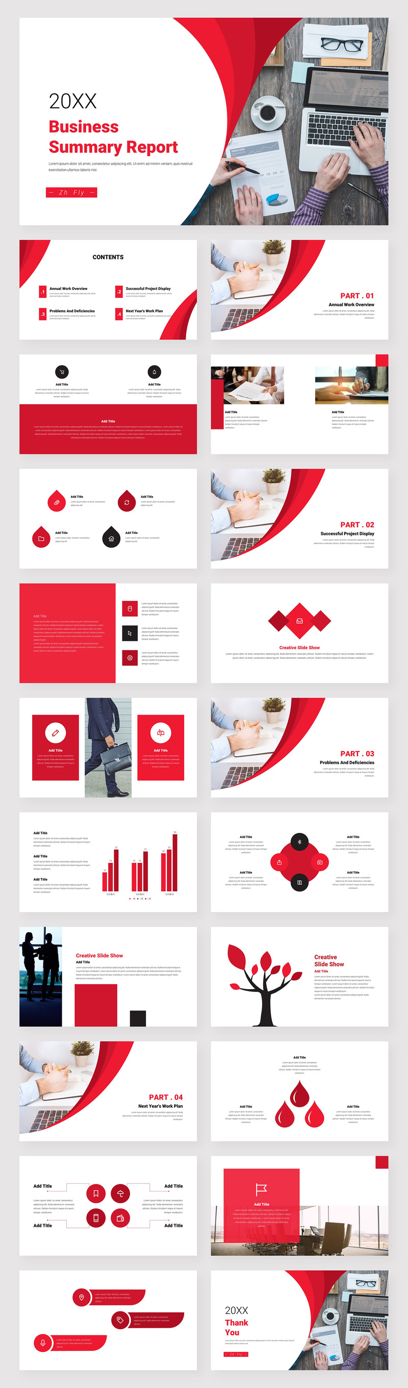 Modèle PowerPoint de rapport de synthèse dentreprise moderne rouge