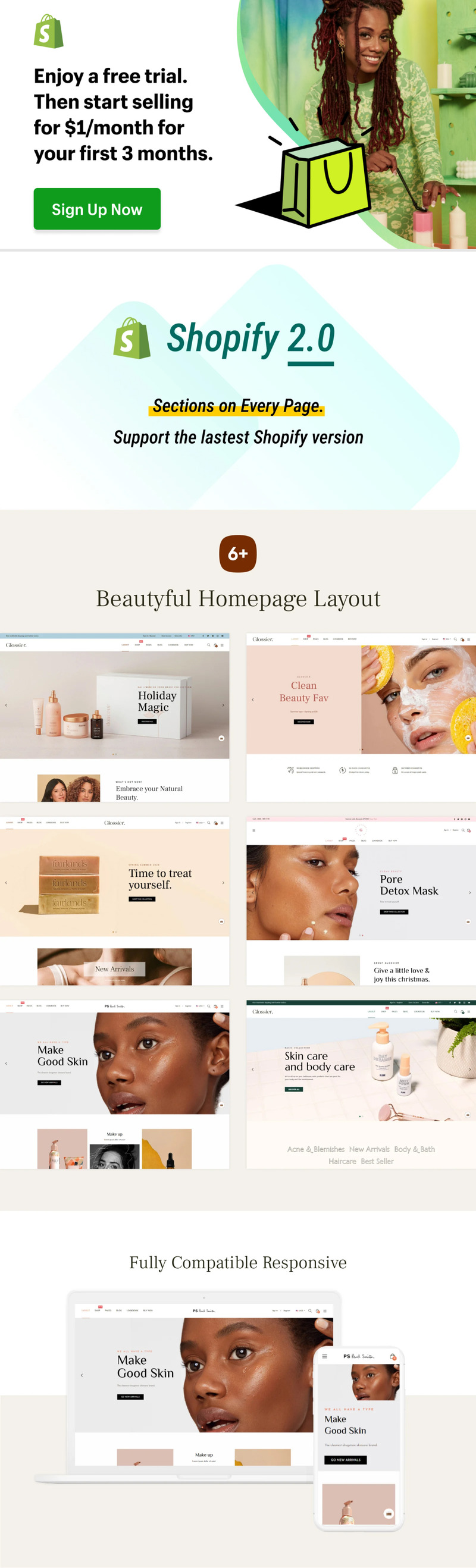 Glossier - Multipurpose Sections Shopify Theme
