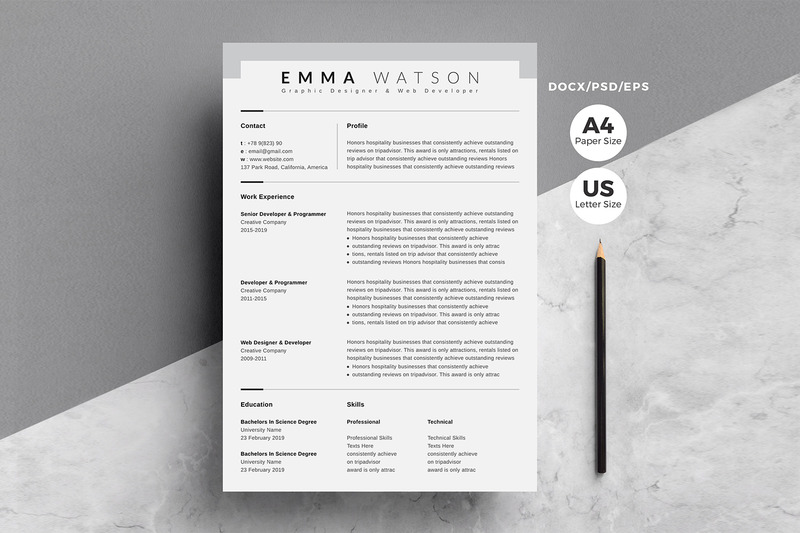 Emma Watson Resume Template With Cover Letter