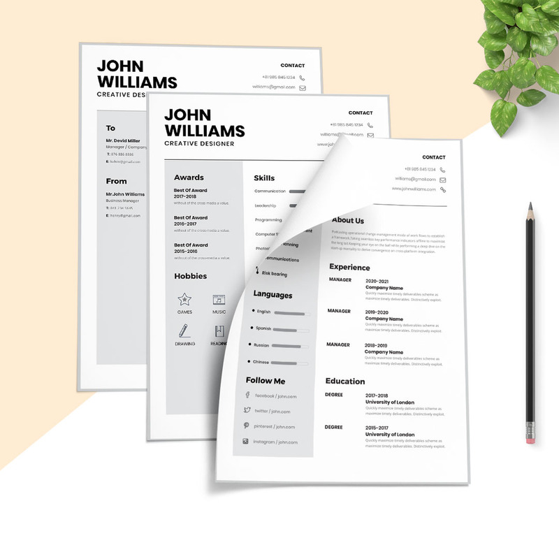 Minimal CV Resume Template #157891 - TemplateMonster