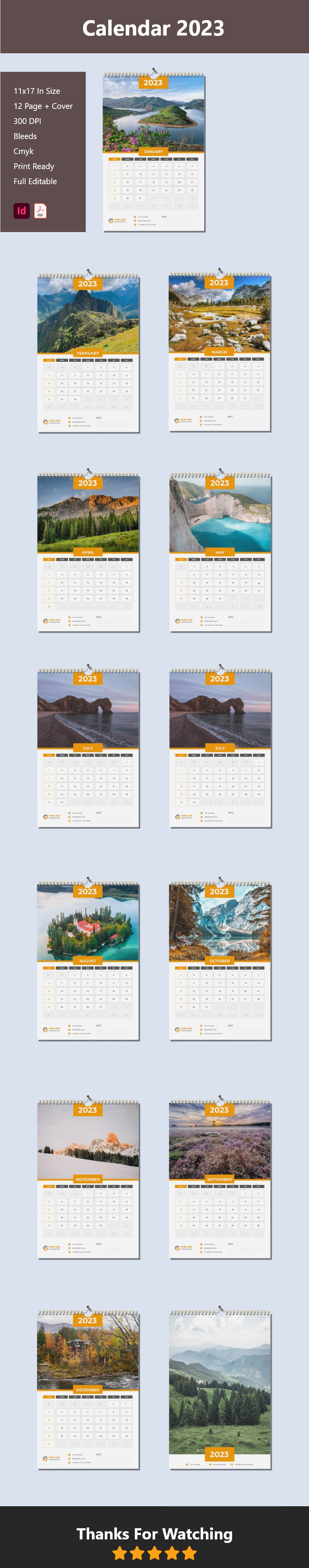 Calendar 2023 With Cover Page #301595 - TemplateMonster
