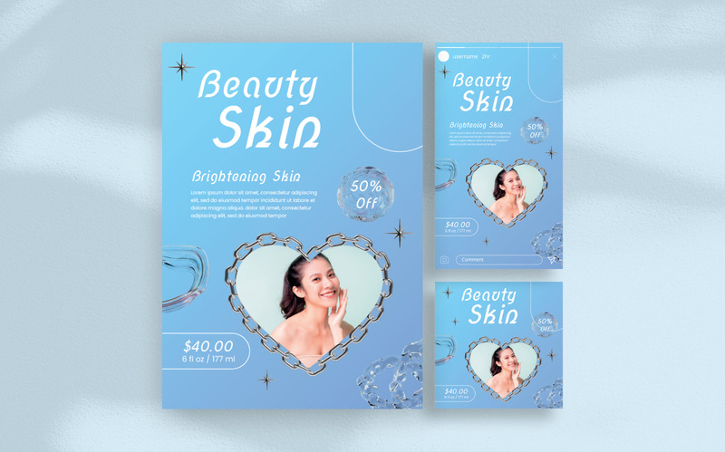 Y2K Blue Fresh Beauty Brightening Skin Flyer Template