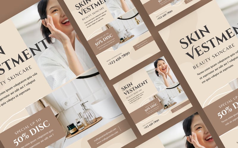 Beige Minimalist Skincare Discount Flyer Template