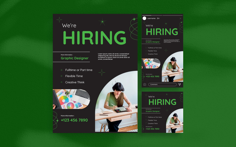 Modern Black Green Job Vacancy Flyer Template