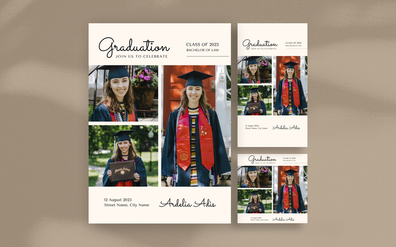 Milky Triple Photo Graduation Party Invitation Flyer Template