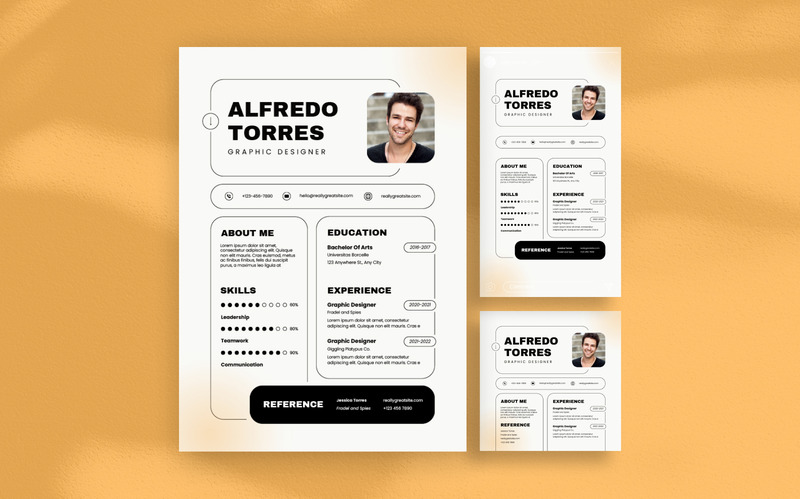 Simple Gradient Graphic Designer Resume CV Set Template