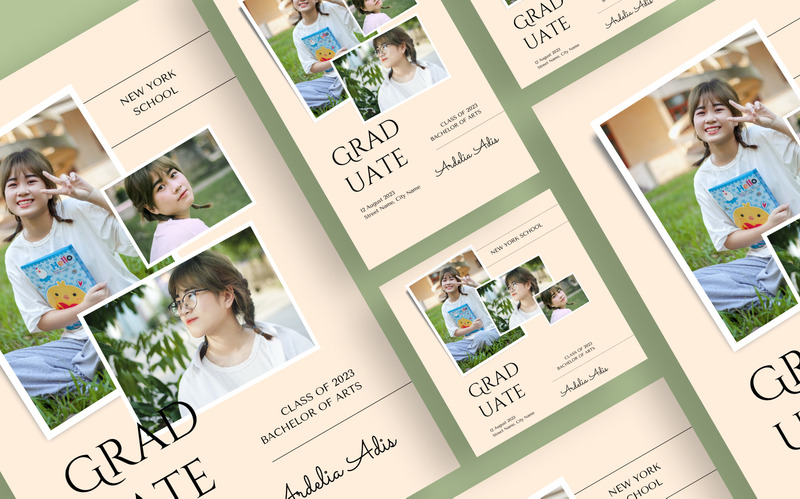 Beige Triple Photo Graduation Party Invitation - Flyer Template