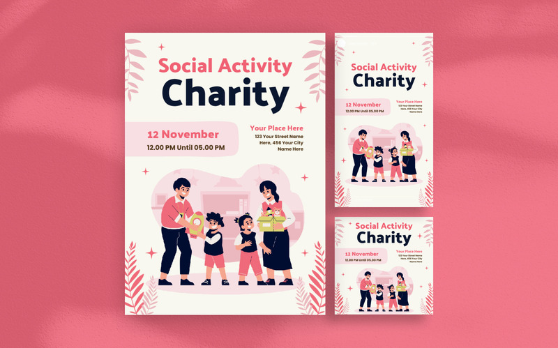 Pinkish Illustrative Social Charity Flyer Template
