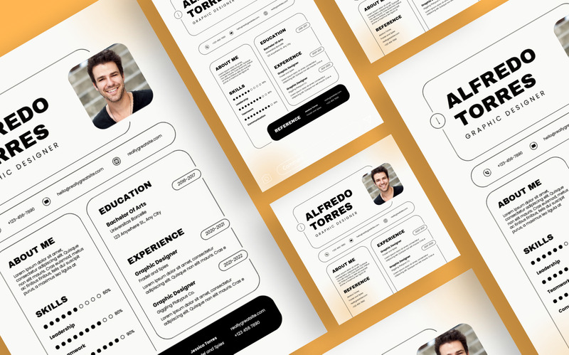 Simple Gradient Graphic Designer Resume CV Set Template