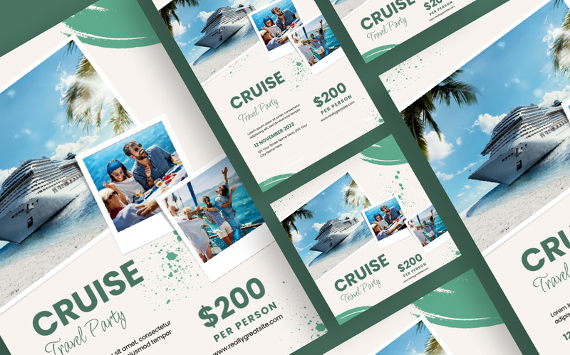 Green Watercolor Cruise Party Flyer Template