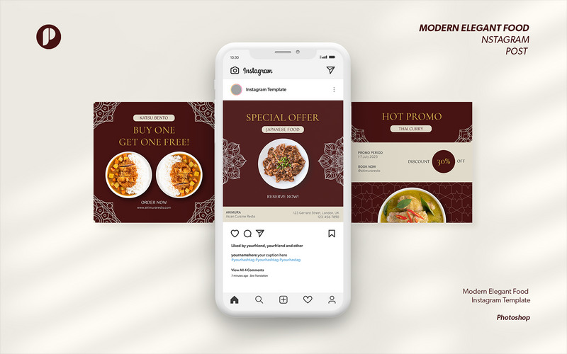Dark Maroon Modern and Elegant Asian Food Instagram Template