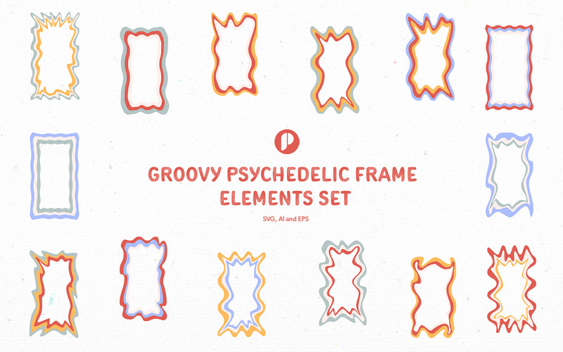 Groovy Psychedelic Frame Elements Set - TemplateMonster