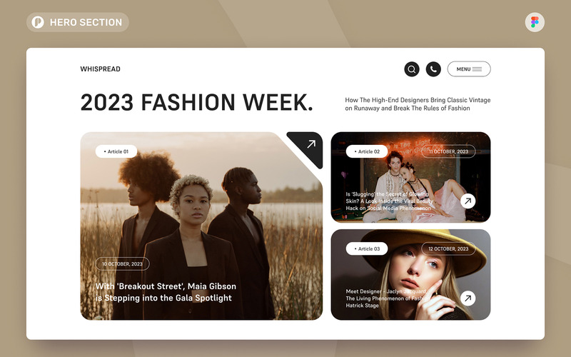 Whispread - Fashion E-Magazine Hero Section Figma Template