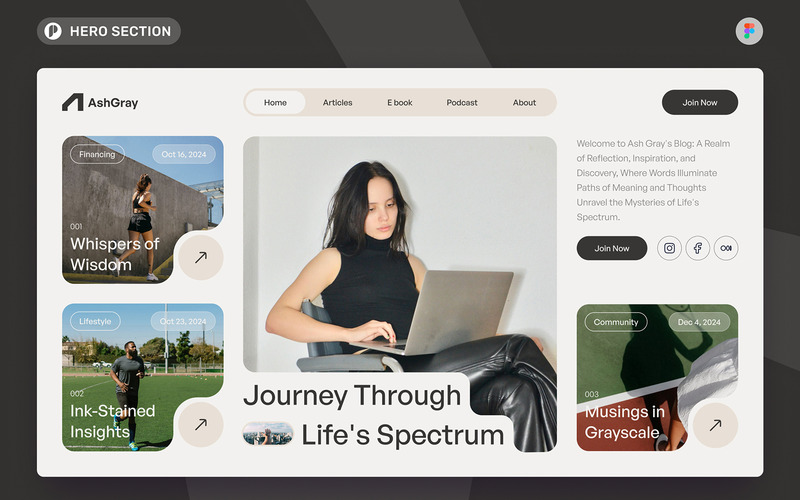 AshGray - Personal Blog Hero Section Figma Template