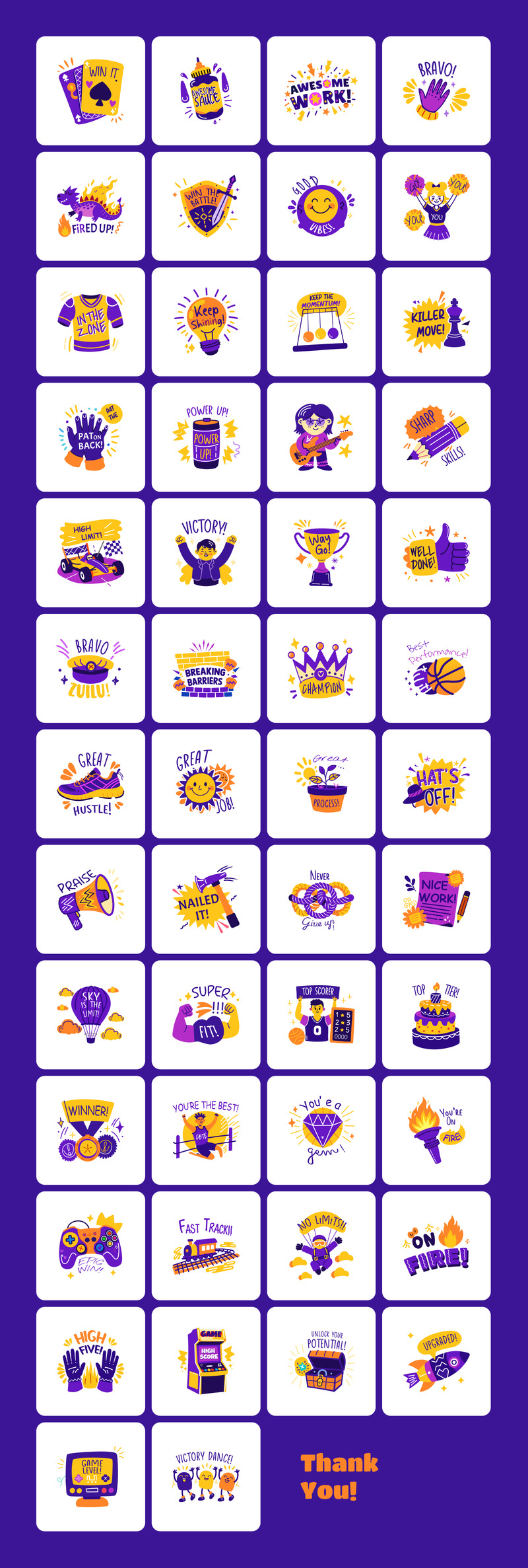 50 Achievement Stickers | Vector and PNG Formats