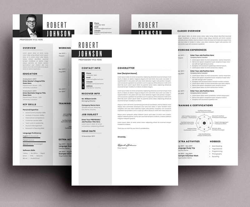 Clean & Professional Resume CV Template With Ms Word Apple Pages File ...