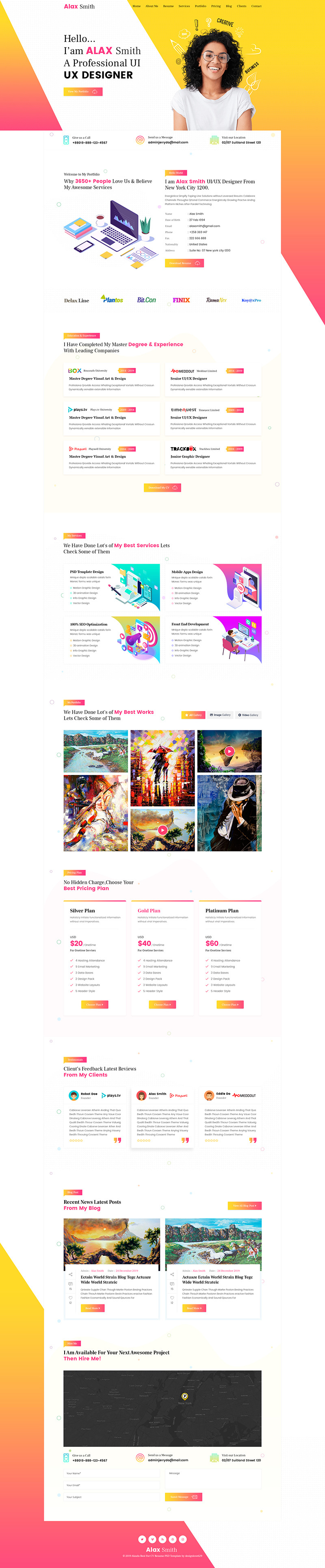 Kostenlose persönliche CV/Resume React JS-Vorlage