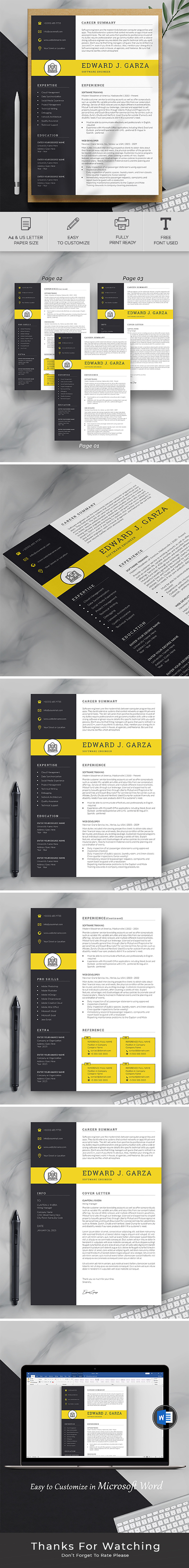 Canva and MS Word Software Engineer Resume Template Design