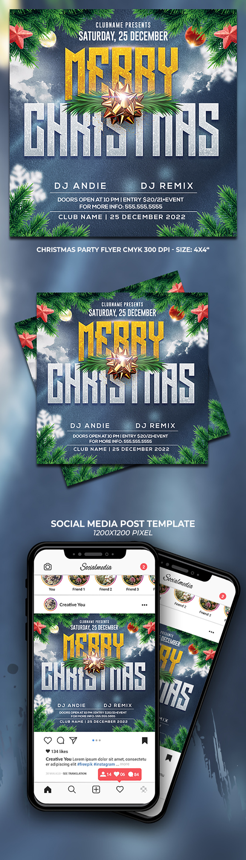 Merry Christmas Snow Party Flyer Template - TemplateMonster