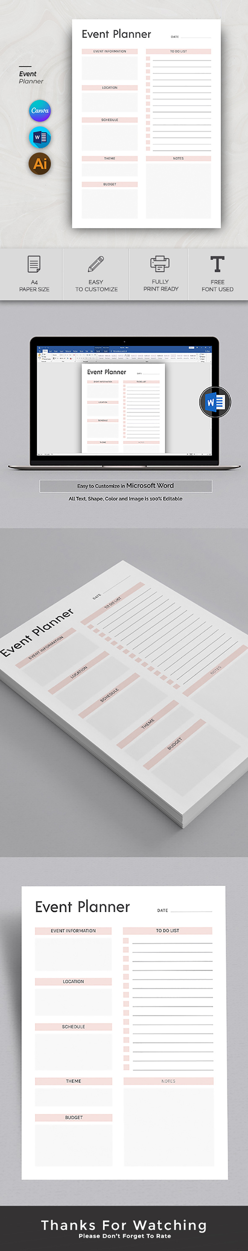 CANVA and MS Word Event Planner Template - TemplateMonster