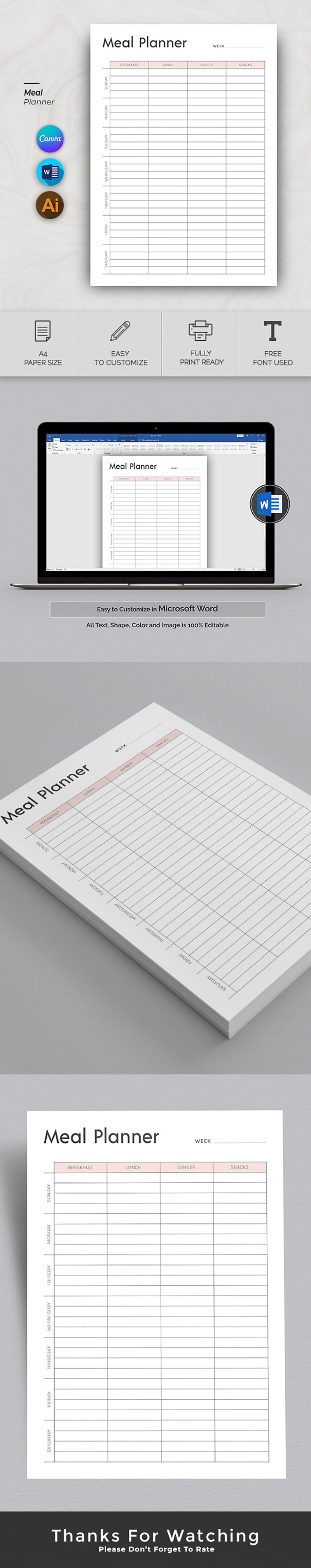 Canva and MS Word Meal Planner Design Template
