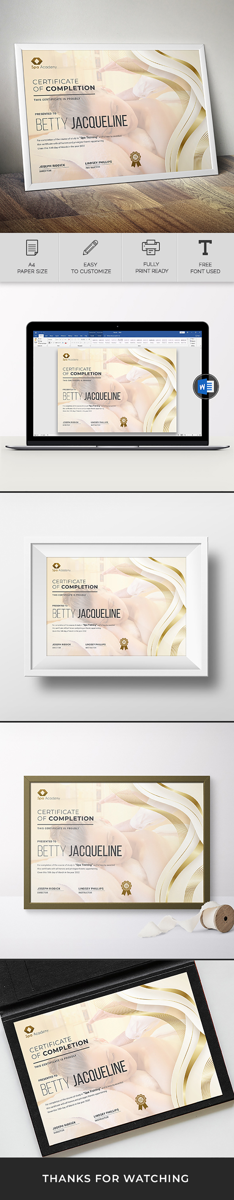 Spa Training Course Certificate Canva & Word