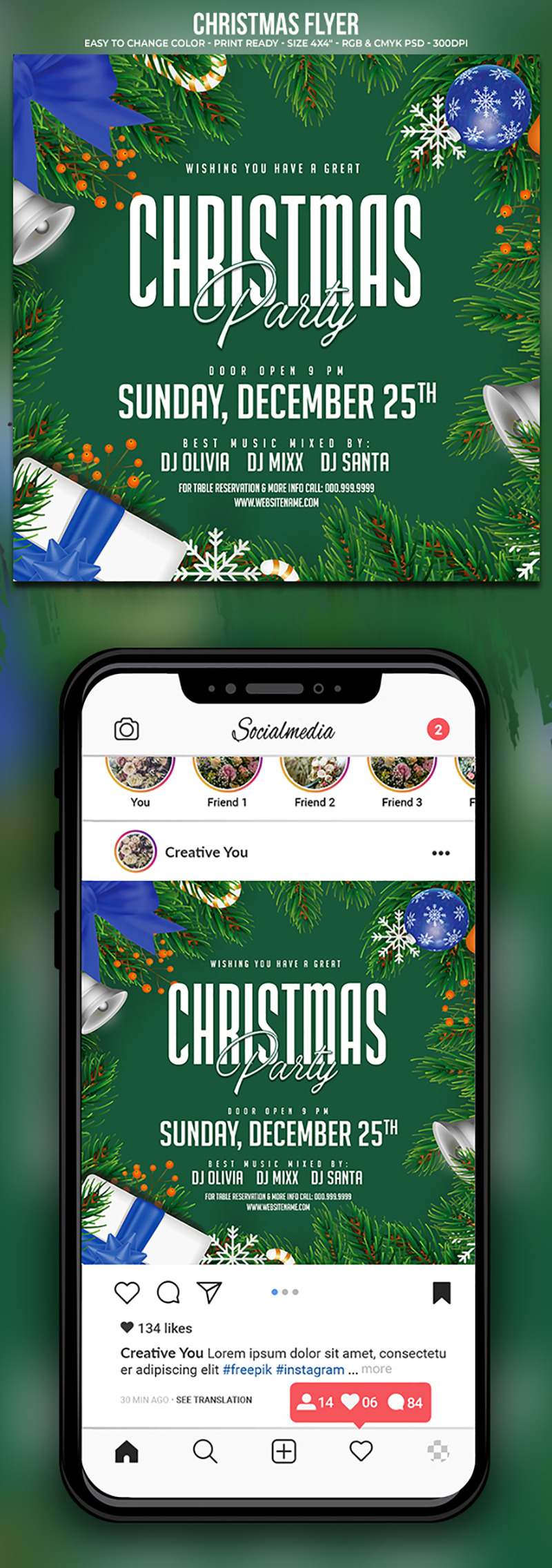 Green Christmas PSD Flyer Template #366342 - TemplateMonster