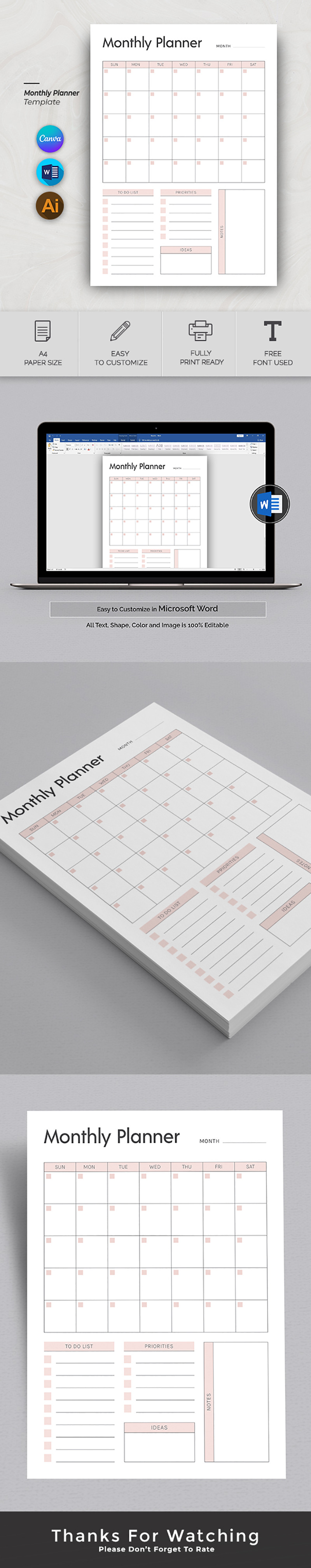 Canva Printable Daily Planner Template - TemplateMonster