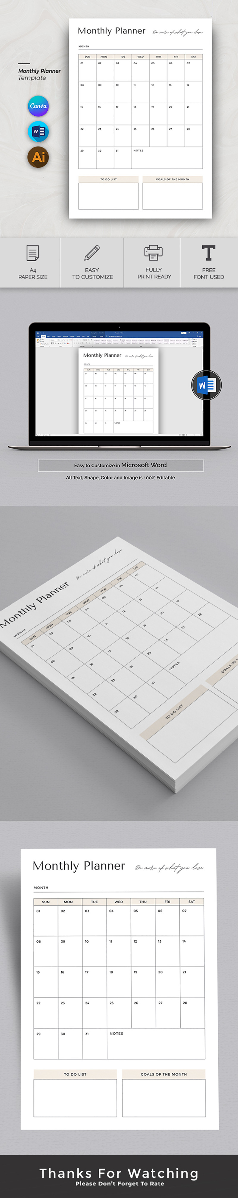 Canva Monthly Planner Template #429474 - TemplateMonster