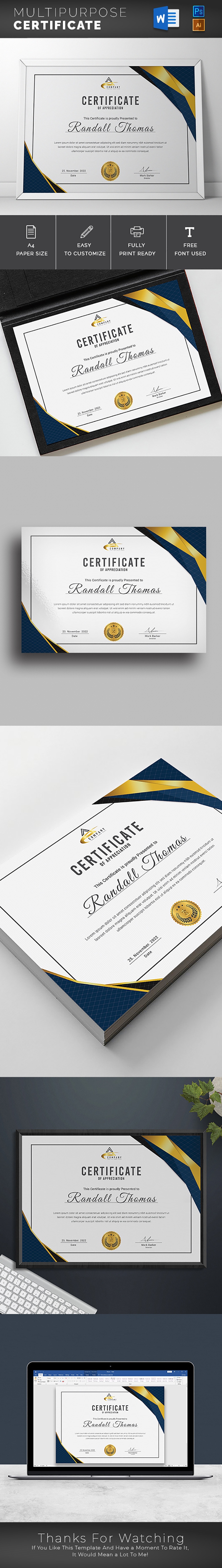 Thomas Appreciation Certificate Template Canva