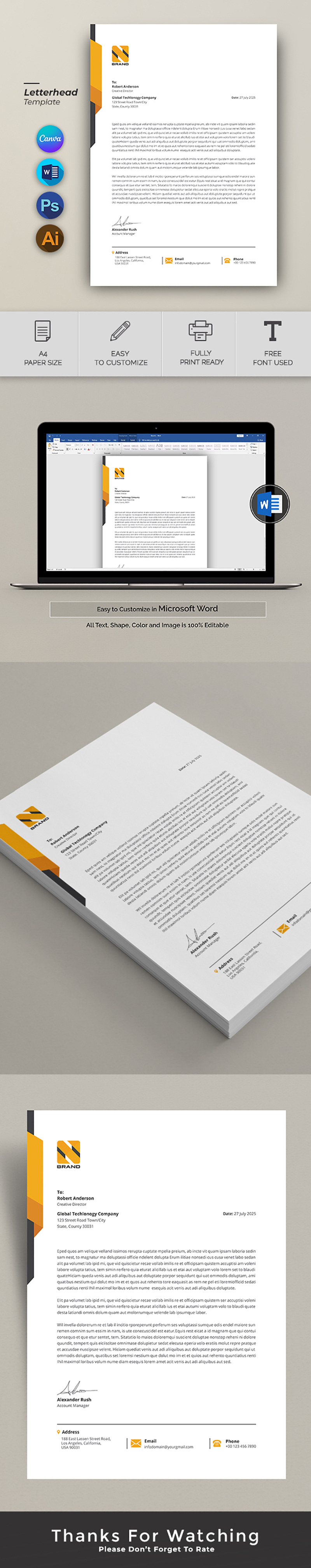 Letterhead, Canva Professional Letterhead, Creative Letterhead MS Word