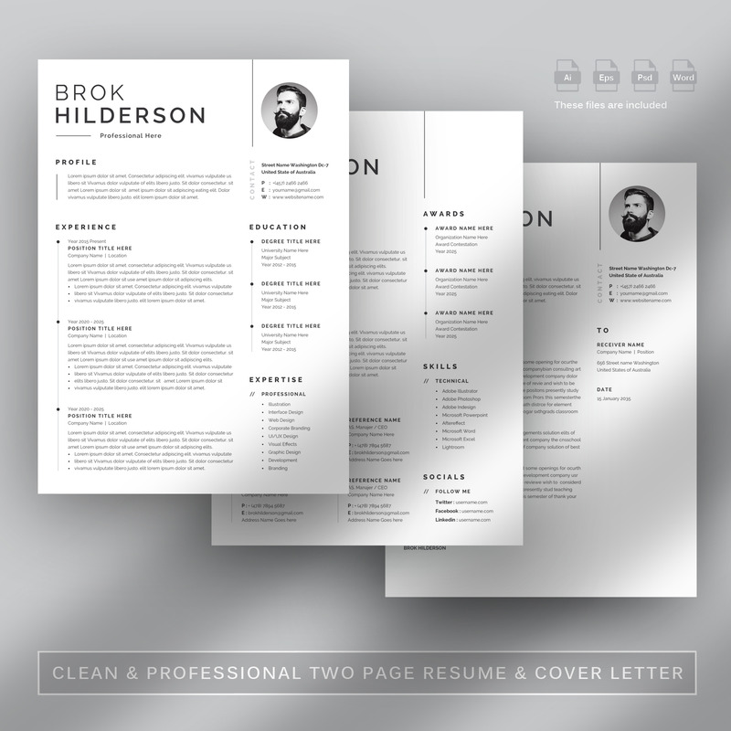 Clean 3 Pages Elegant Resume/CV Template - TemplateMonster