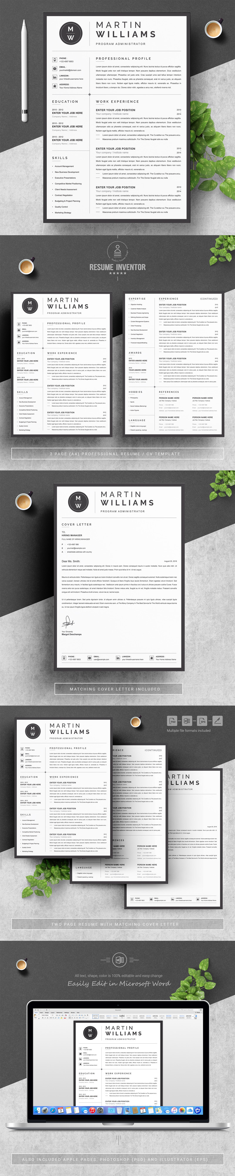 A4, CV Template, Professional Resume, Instant Download