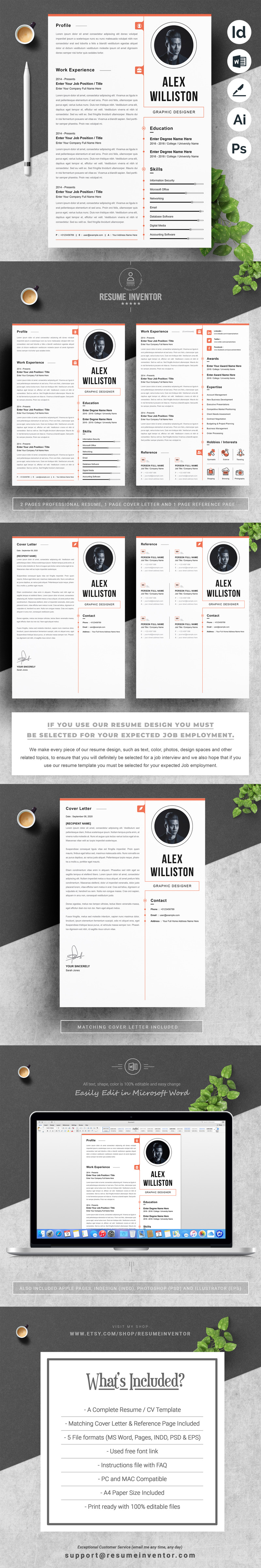 Modern Professional Resume CV Template Word Apple Pages