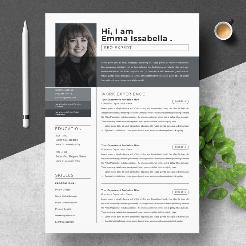 Emma Isabella / Resume CV Template #213166 - TemplateMonster