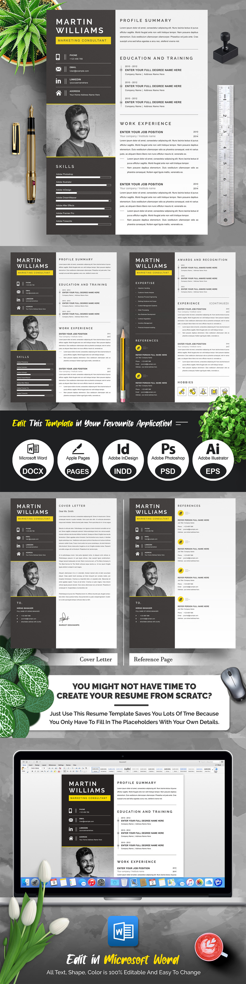 Clean and Modern Resume Template Word | CV Template