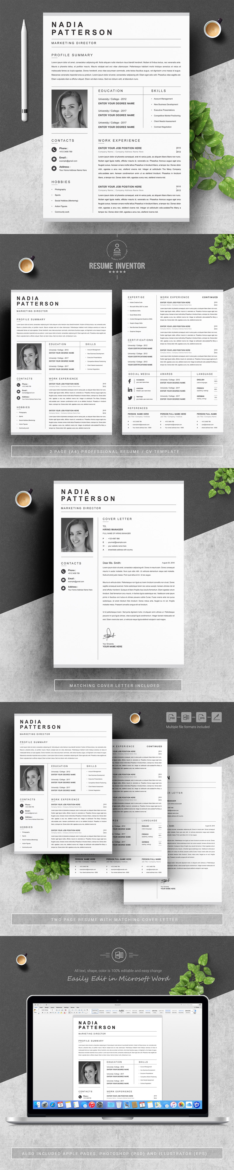Modern Resume Template | Cover Letter, Word, Mac,A4