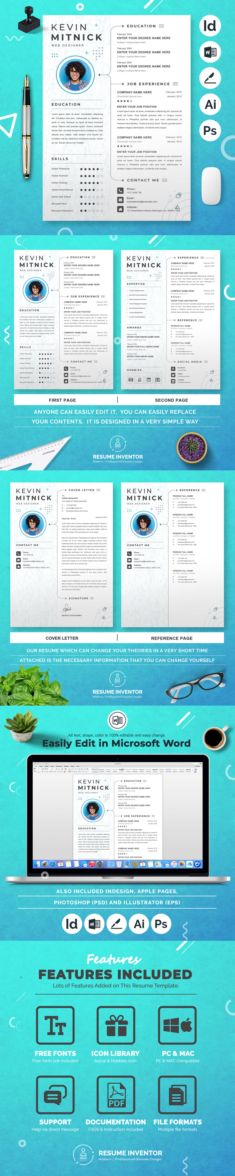 Creative Modern Resume CV Template MS Word Apple Pages Layout