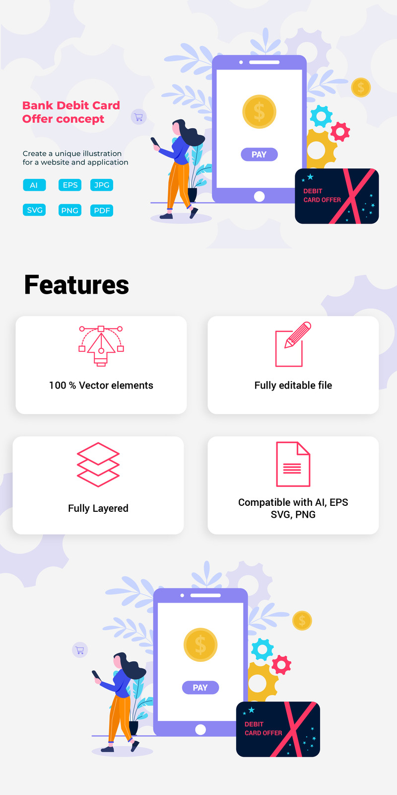 Bank Debit card offer concept illustration - TemplateMonster