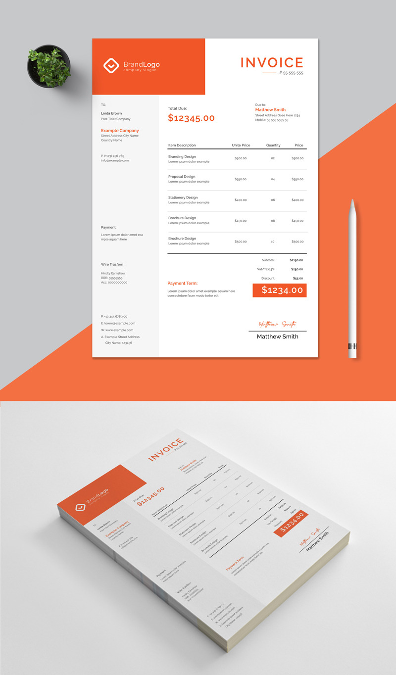 Simple Invoice Template with Red Accent - TemplateMonster