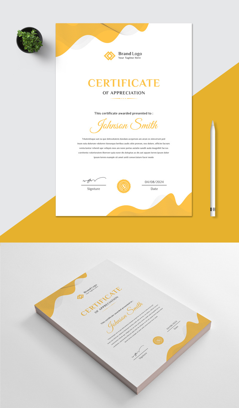 Yellow Certificate Template with Modren Design