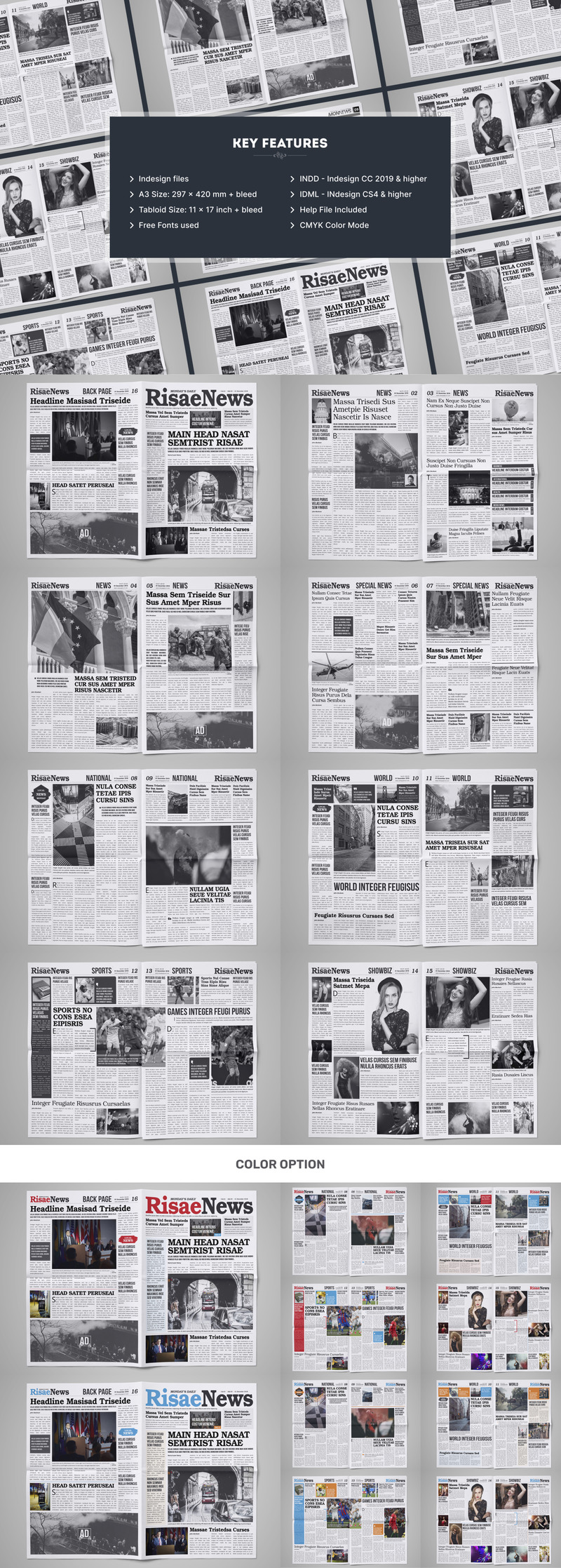 RisaeNews - 16 Page Newspaper Design Template