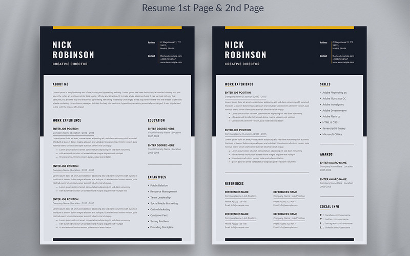 Nick Robinson Resume CV Template #225689 - TemplateMonster