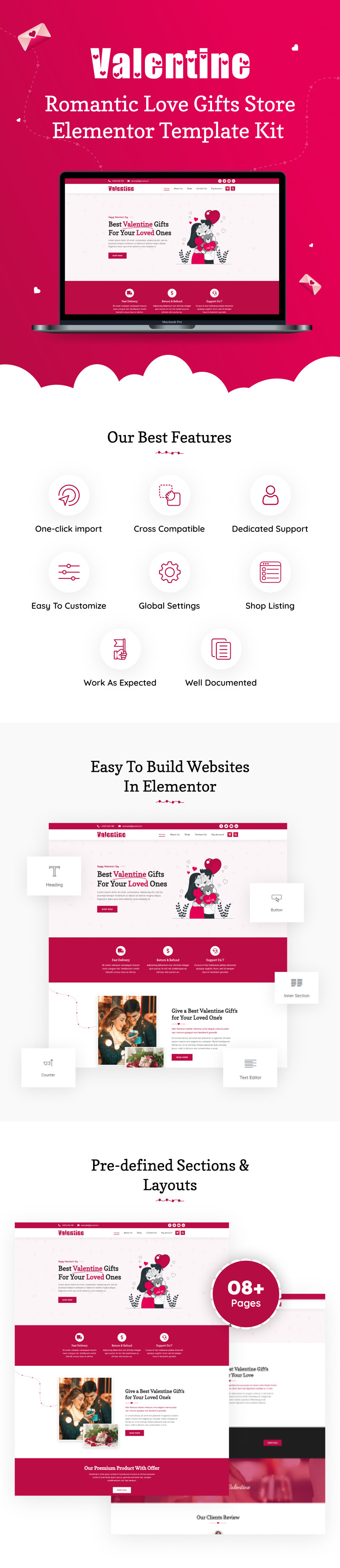 Valentine Romantic Love Gifts Store Elementor Template Kit