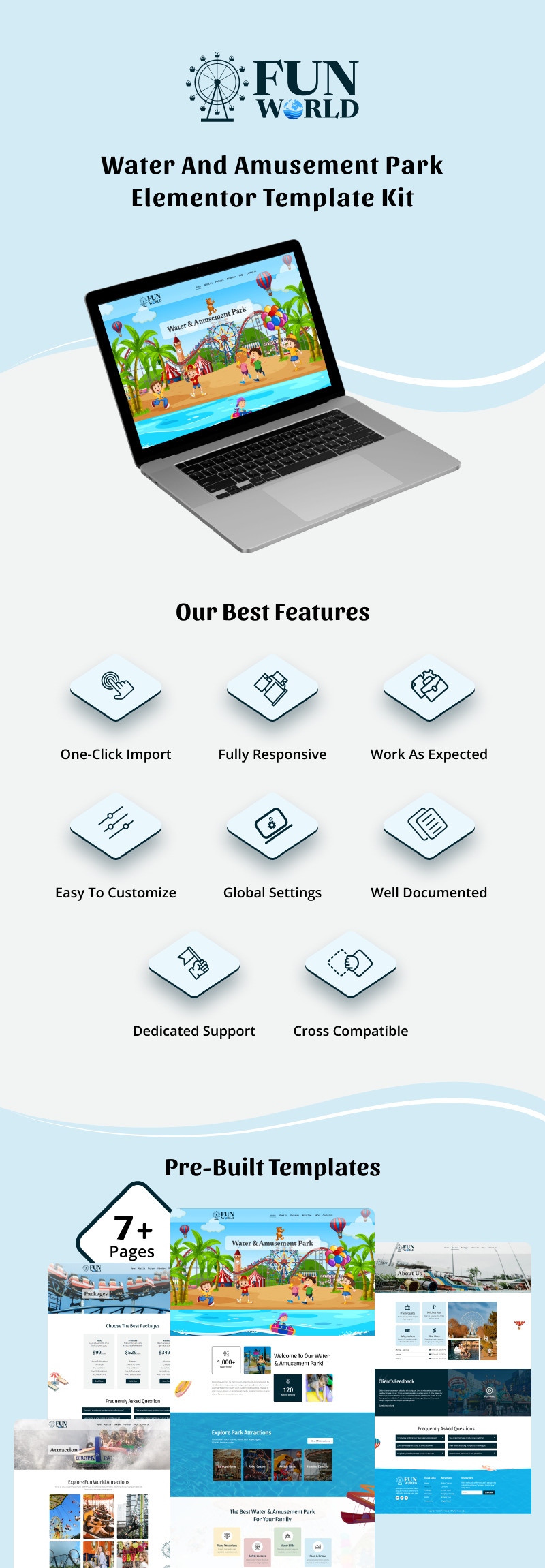 Fun World - Water and Amusement Park Elementor Template Kit