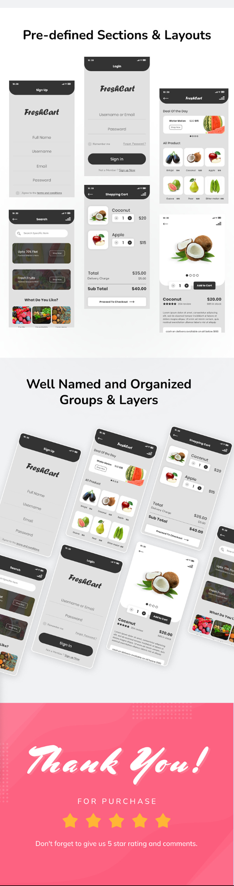 FreshCart - Fresh Food Delivery Mobile App UI Template Design
