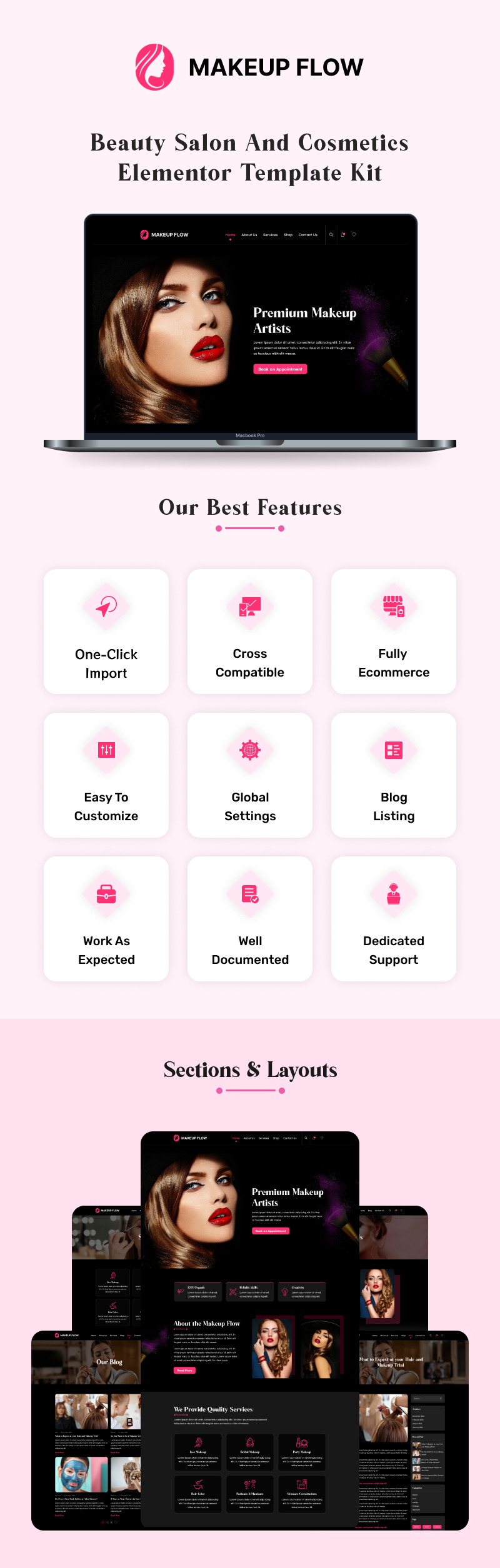 Makeup Flow - Beauty Salon and Cosmetics Elementor Template Kit