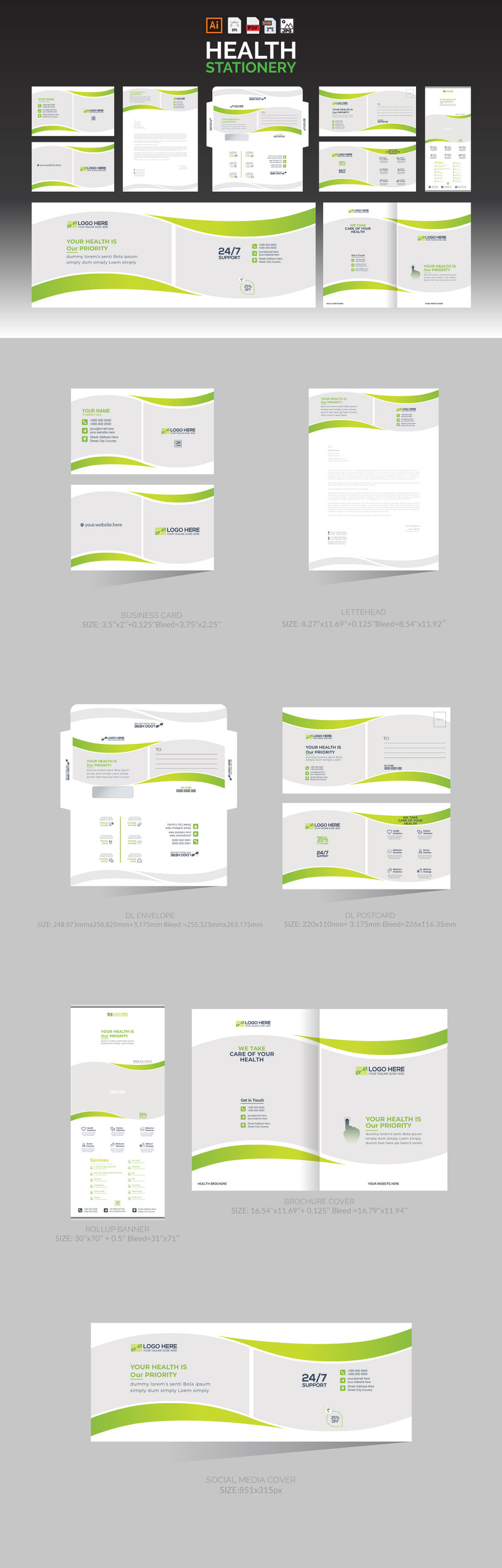 Hospital print identity Stationery Design - TemplateMonster